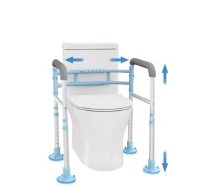 delog stand alone toilet safety rail - adjustable width & height fit any toilet, medical toilet frame for elderly handicap disabled, folding handrails