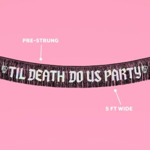 xo, Fetti Til Death Do Us Party Fringe Banner - Black and Iridescent, 5 Ft. | Bachelorette Party Decoration, Gothic Bach, Bridesmaid Favor, Rock Bride to Be Gift, Bridal Shower Supplies, Photobooth Backdrop