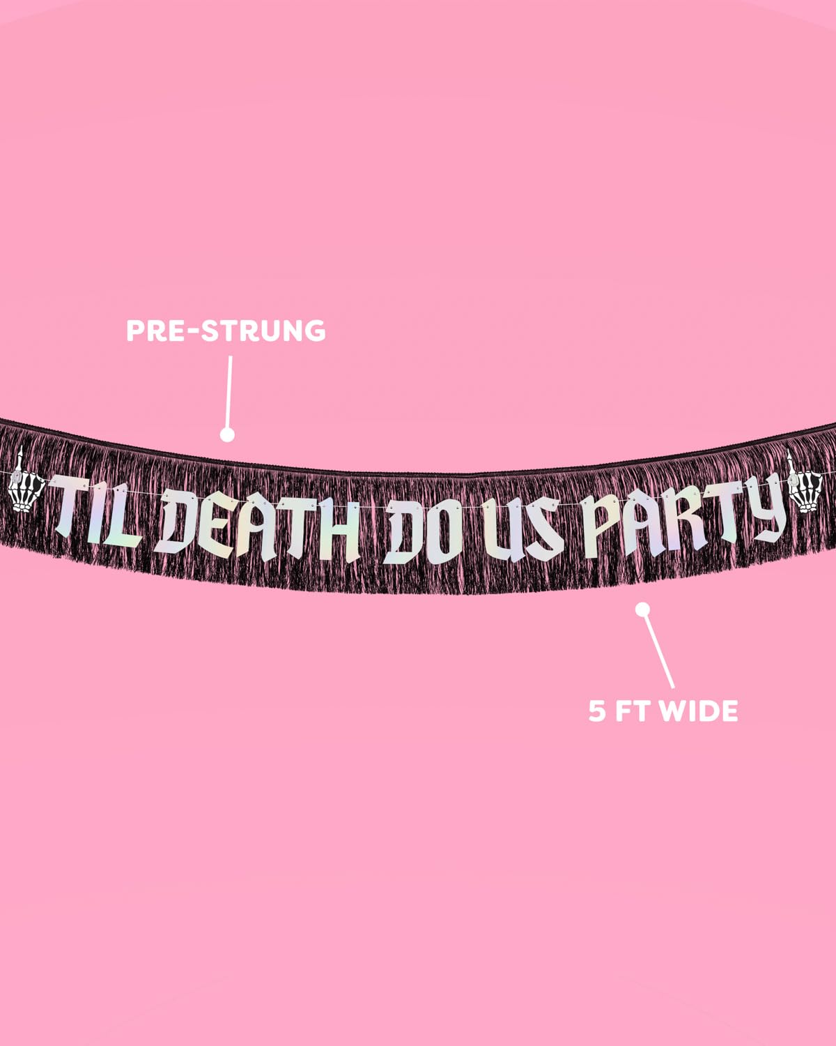 xo, Fetti Til Death Do Us Party Fringe Banner - Black and Iridescent, 5 Ft. | Bachelorette Party Decoration, Gothic Bach, Bridesmaid Favor, Rock Bride to Be Gift, Bridal Shower Supplies, Photobooth Backdrop