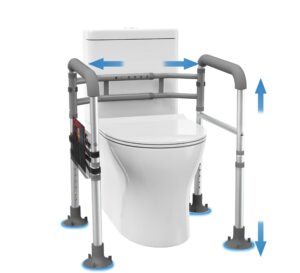 delog toilet safety rails, adjustable toilet safety frame for elderly, seniors, handicap & disabled, toilet frame with handles, foldable handicap toilet rails fit any toilets 400 lb