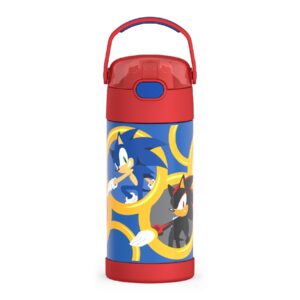 thermos funtainer water bottle with straw - 12 ounce, sonic the hedgehog - kids stainless steel vacuum insulated water bottle with lid