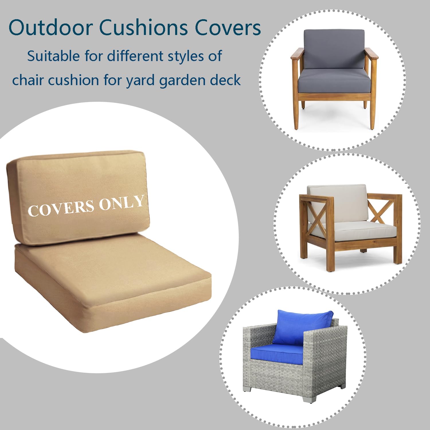 TECOSARA Patio Cushion Covers Replacement Outdoor Seat Cushions Cover for Patio Furniture, Deep Seat Bottom and Back Cushion Cover Set for Chair, Sofa and Couch, 2Packs, 28x28x6/28x17x6, Camel