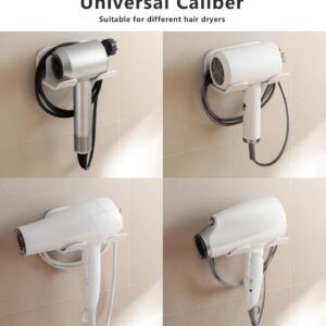 STORICANS Universal Hair Dryer Holder, Blow Dryer Hanger Wall Mount for Hair Dryer Hook with Plug&Cord Organizer Self Adhesive for Cabinet Bathroom |White | 5x4 Inch