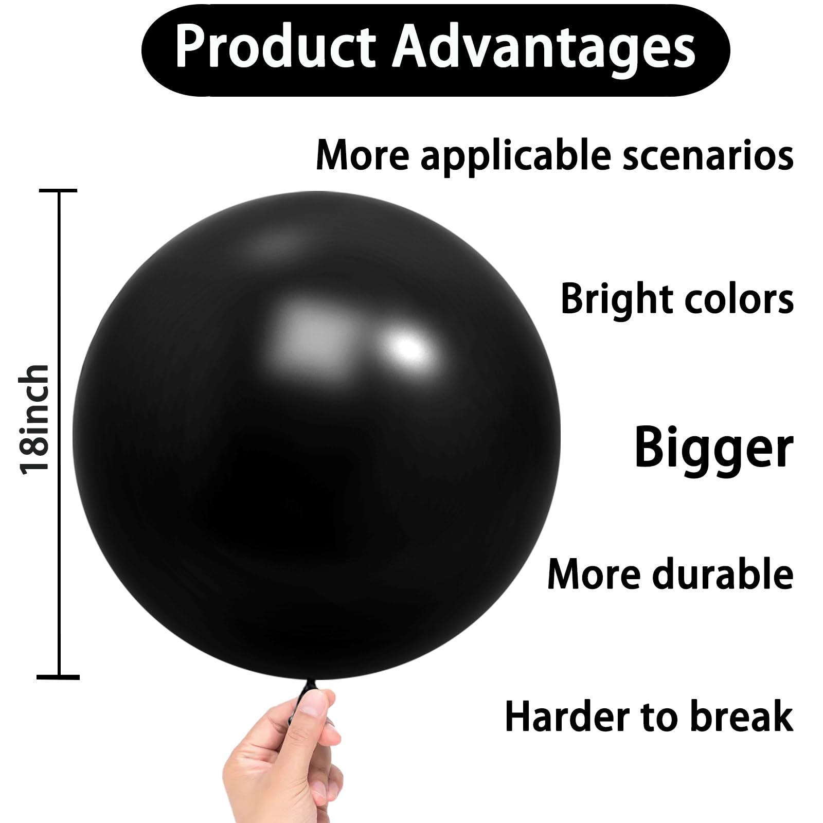 30pcs 18 inch big black balloons Latex Large Round Helium Balloons for Christmas Thanksgiving Baby Shower Wedding Birthday Father's Day Party Decorations