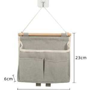 Alunsito Hanging Storage Organiser 2Pcs Waterproof Wall Hanging Bag Linen Cotton Organizer Wall Basket, Closet Hanging Pouch with Hooks for Bedroom Bathroom Kitchen