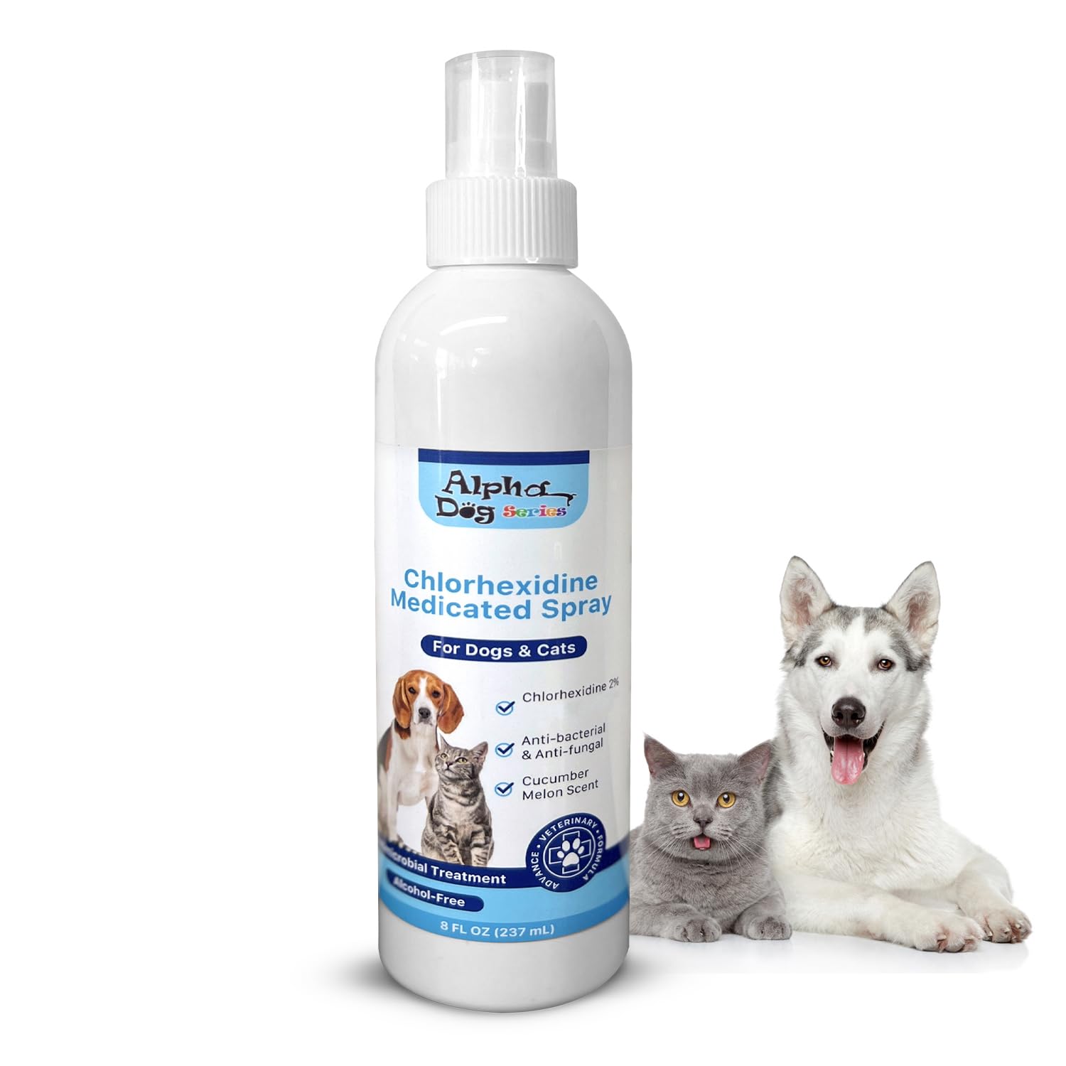 Alpha Dog Series Chlorhexidine Spray (8 oz) – Easy-Apply Skin Relief – Soothes Hot Spots, Rashes in Dogs & Cats - Itch Relief – Lightly Scented