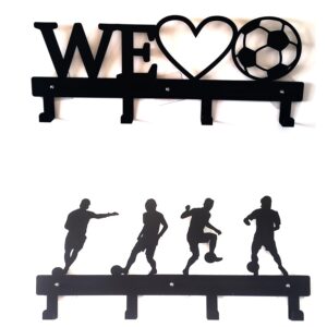 garrdesign 2 pack soccer football holder metal sign home decor door coat hanger, wall mount art housewarming gift sports