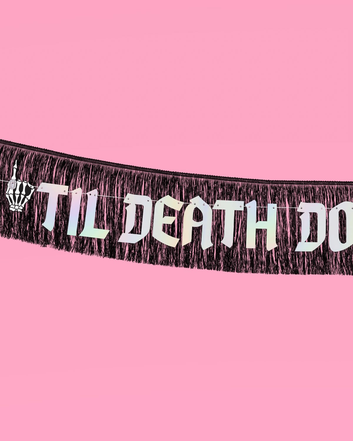 xo, Fetti Til Death Do Us Party Fringe Banner - Black and Iridescent, 5 Ft. | Bachelorette Party Decoration, Gothic Bach, Bridesmaid Favor, Rock Bride to Be Gift, Bridal Shower Supplies, Photobooth Backdrop