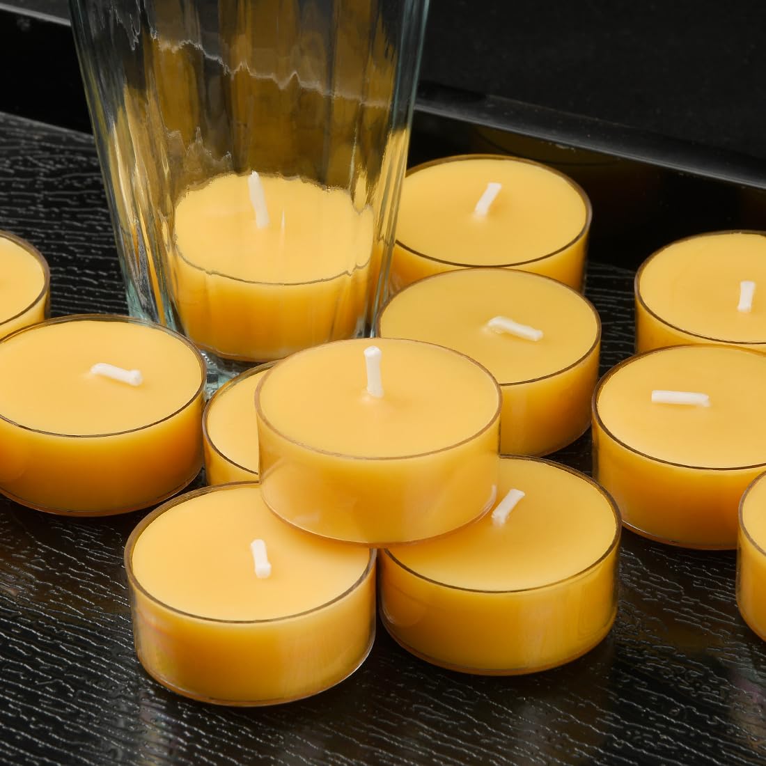 JONERAY 16 Packs Beeswax Tealight Candles,4 Hour Extended Burn Time,Natural Unscented Beeswax Candles in Clear Cup for Home Decoration