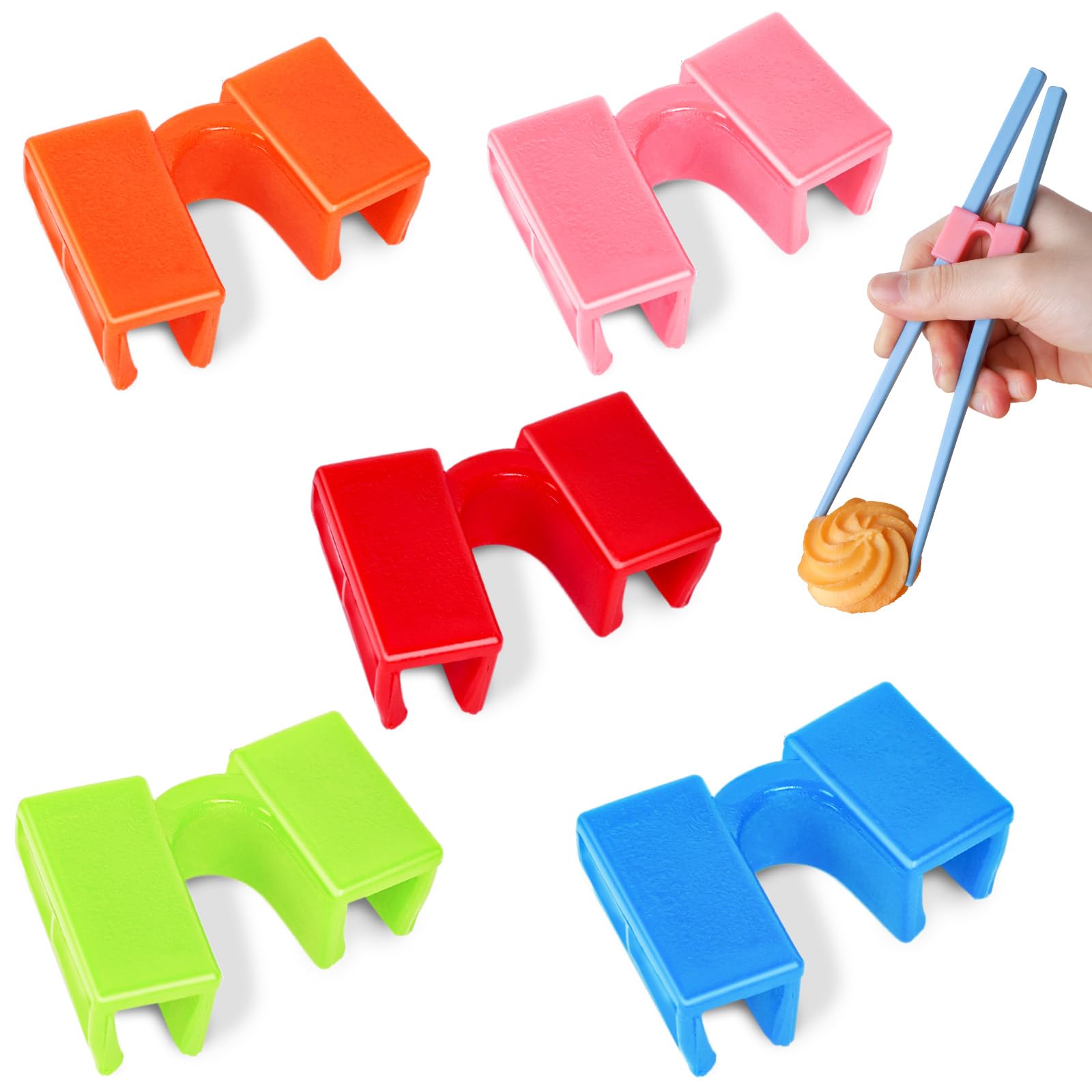 5 Pairs Reusable Chopsticks Holder Non Slippery Chopsticks Helper for Replaceable Practice Chopsticks Heat Resistant for Many Age, Kids, Adult, Beginner, Trainers or Learner (Multi Color)