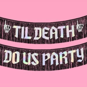 xo, Fetti Til Death Do Us Party Fringe Banner - Black and Iridescent, 5 Ft. | Bachelorette Party Decoration, Gothic Bach, Bridesmaid Favor, Rock Bride to Be Gift, Bridal Shower Supplies, Photobooth Backdrop