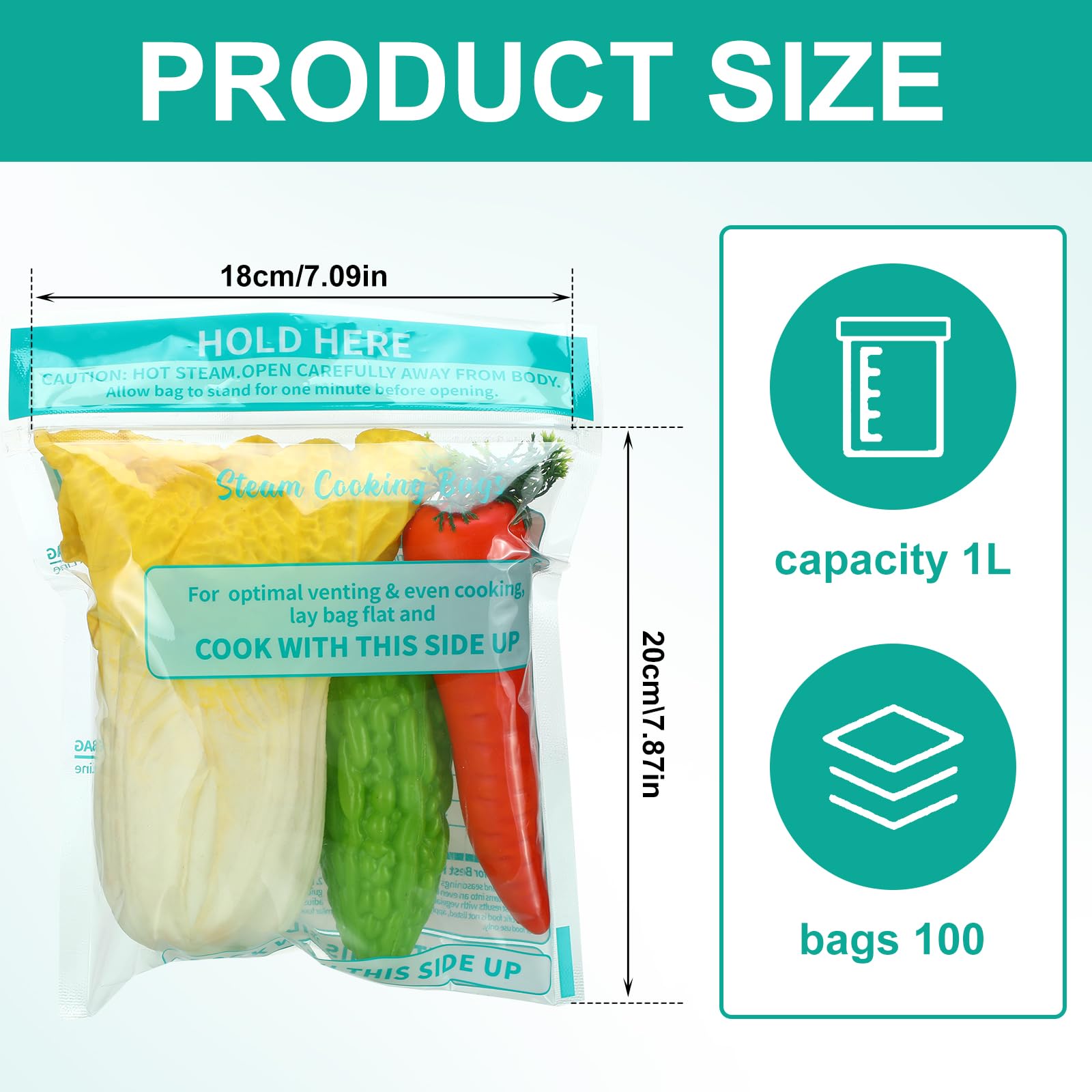 Resurhang 100 Pack Zipper Microwave Steam Bags Reusable Steam Cooking Bags for Vegetables Potatoes and Meat