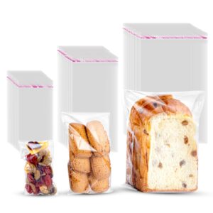 150 pcs self sealing cellophane bags with 3 sizes 3x4, 4x6, 6x9 inches. cellophane treat bags self adhesive cookie bags, sandwich bags, resealable cellophane bag for packaging.