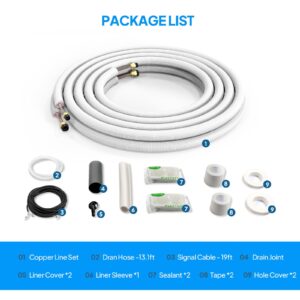 ROVSUN 25 Ft Mini Split Line Set, 1/4" & 3/8" O.D. Flared Copper Tubing Pipes & 3/8" Thickened PE Insulated Coil with Nuts & Installation Kit for Mini Split Air Conditioner & Heat Pump System