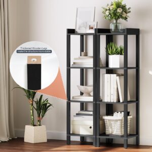 HOOBRO Small Bookcase, Industrial Style Bookshelf for Narrow Spaces, 4-Tier Square Book Shelf Stand, Easy to Install, Wooden Storage Rack Display Shelf, Corner Shelf for Living Room, Black BK08CJ01