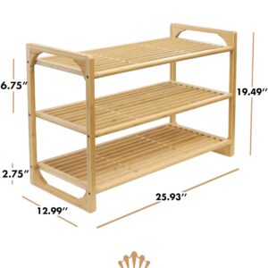 RoyalHouse Bamboo Stackable Shoe Rack, 3-Tier Shoe Organizer, Perfect Free Standing Shoe Rack for Living Room, Closet, Entryway, Bedroom