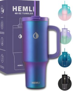 40 oz tumbler with handle and straw, insulated tumbler with leakproof 2-in-1 lid and straw, reusable and portable water and coffee stainless steel travel mug, vacuum insulated (iridescent)