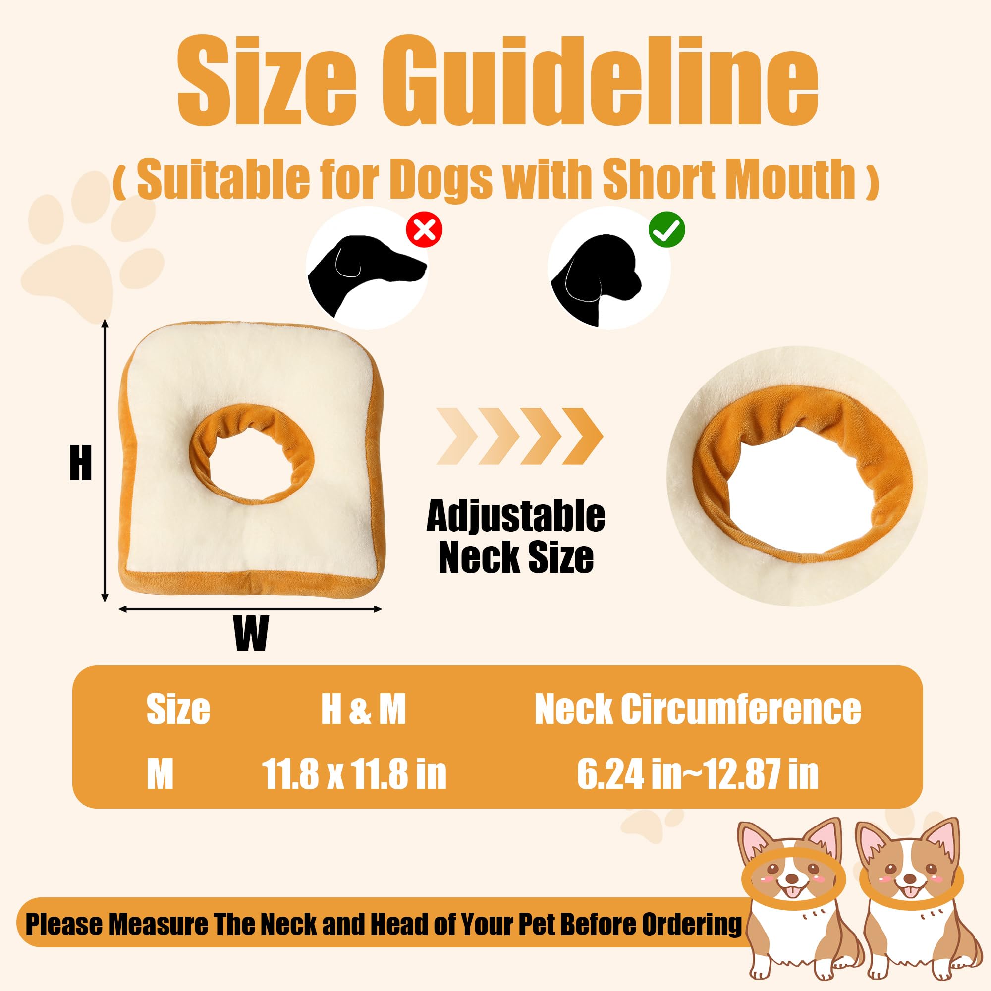 HOMBYS Soft Dog Cone for Dogs and Cats, Cute Toast Shapes for Claming Dog Fluffy, Adjustable Dog Collar Alternative After Surgery, Protective Elizabethan Collar for Dogs Recovery Stop Licking-M