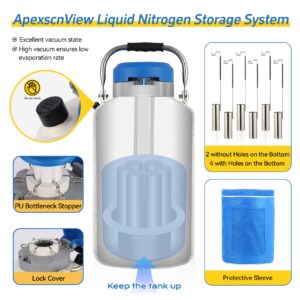 3L Liquid Nitrogen Tank, Semen Tank, Aluminum Alloy Cryogenic Container Liquid Nitrogen (LN2) Dewar, Tank Dewar with 6 Canisters & Carry Bag (3L)