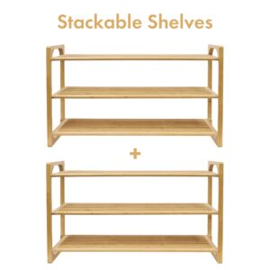 RoyalHouse Bamboo Stackable Shoe Rack, 3-Tier Shoe Organizer, Perfect Free Standing Shoe Rack for Living Room, Closet, Entryway, Bedroom