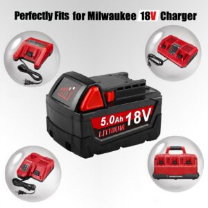 FEOTDN 2Packs 5.0Ah XC Lithium-ion 18V Replacement Battery for Milwaukee M-18 Battery Compatible with Milwaukee 18V Cordless Power Tools