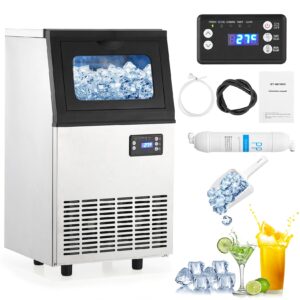 commercial ice maker machine, 110lbs/24h, ice machine with 18lbs ice storage capacity, ice maker machine with auto self-cleaning, each tray can make 36 pcs of ice for home/bar/hotel/restaurant