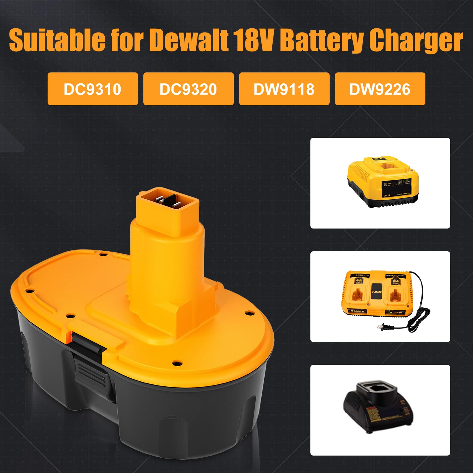 2Pack 4500mAh Replacement for Dewalt 18V Battery NiMH Compatible with Dewalt 18 Volt XPR Battery DC9098 DC9096 DC9099 DC970 DW9095 DW9096 DW9098 DW9099 DE9039 DE9095 DE9096 Cordless Tools (Orange)