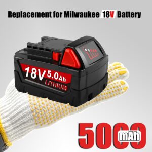 FEOTDN 2Packs 5.0Ah XC Lithium-ion 18V Replacement Battery for Milwaukee M-18 Battery Compatible with Milwaukee 18V Cordless Power Tools