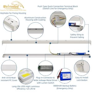 2 Pack 4FT Tri-Level Sensor LED Linear Strip Emergency Stairwell Light w/Remote, CCT 20W/40W Selectable, 125lm/W, Battery Backup, 30K/40K/50K, IP20, Dimmable Commercial Shop Ceiling Light Fixture, FCC