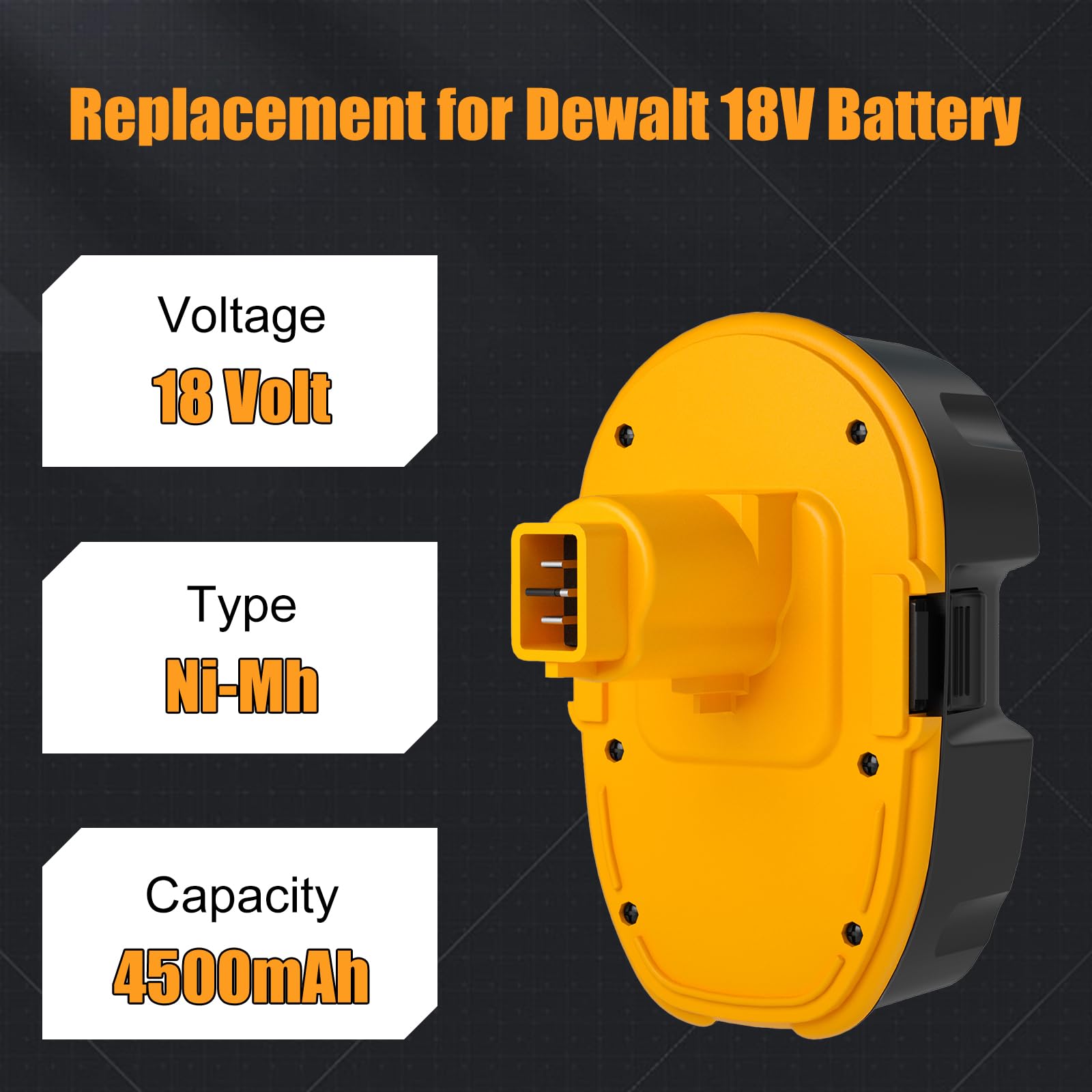 2Pack 4500mAh Replacement for Dewalt 18V Battery NiMH Compatible with Dewalt 18 Volt XPR Battery DC9098 DC9096 DC9099 DC970 DW9095 DW9096 DW9098 DW9099 DE9039 DE9095 DE9096 Cordless Tools (Orange)