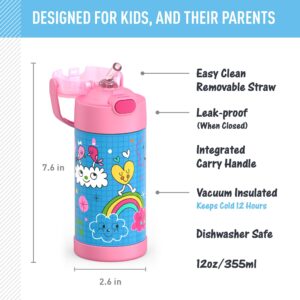 THERMOS FUNTAINER Water Bottle with Straw - 12 Ounce, Sketchbook - Kids Stainless Steel Vacuum Insulated Water Bottle with Lid