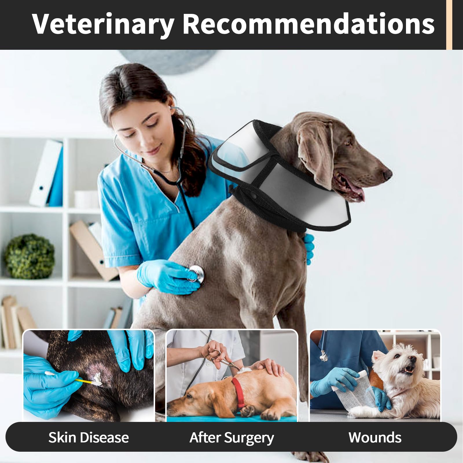 Kuoser Dog Cone, Adjustable Dog Cones for Small Dogs, Soft Dog Cone Collar for Dogs to Stop Licking, Comfy Pet Recovery Collars & Cones Alternative for Dogs After Surgery Wound Healing, Black S