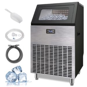 commercial ice maker machine, 270lbs/24h stainless steel under counter ice machine with 55lbs ice storage capacity, freestanding cubic ice maker