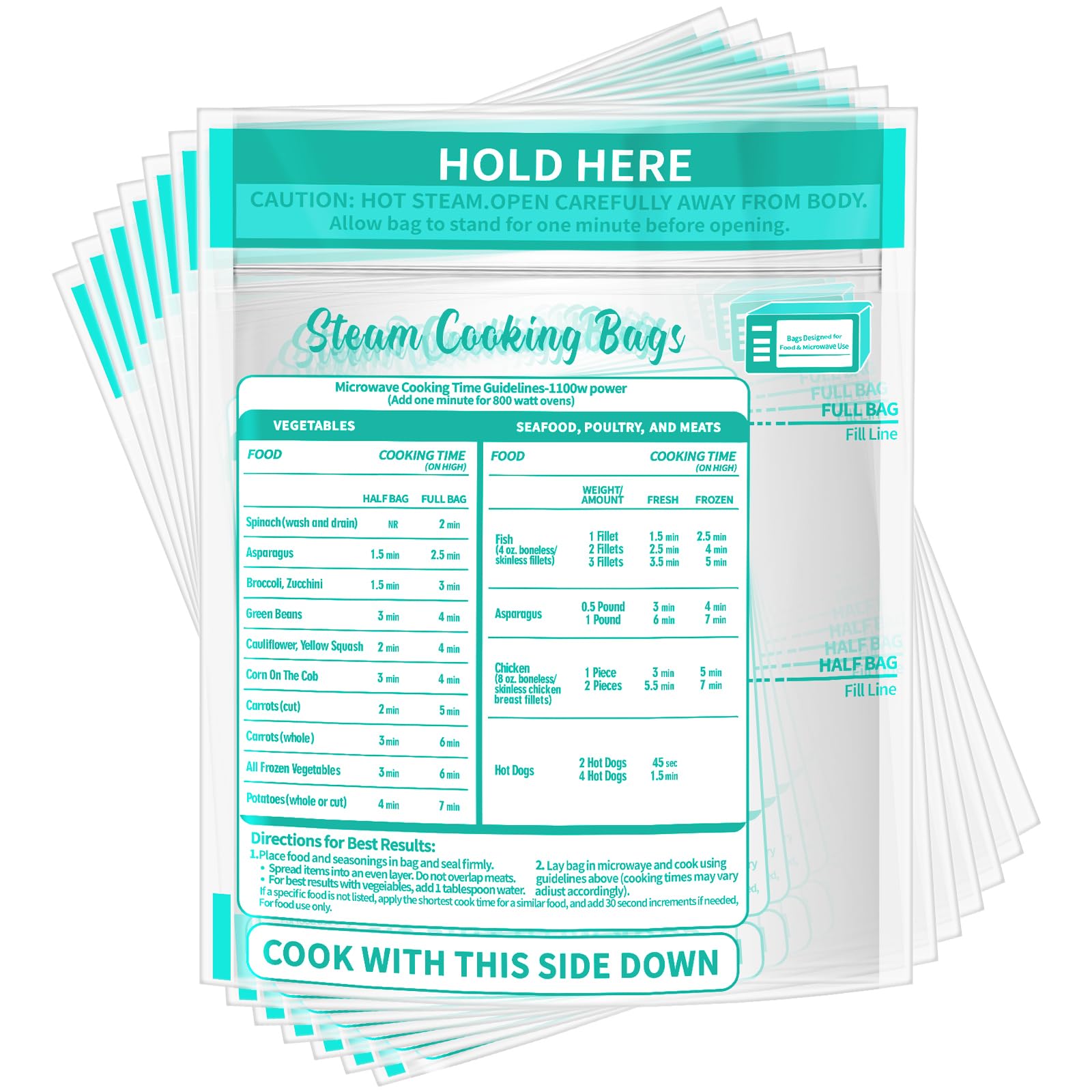 Resurhang 100 Pack Zipper Microwave Steam Bags Reusable Steam Cooking Bags for Vegetables Potatoes and Meat