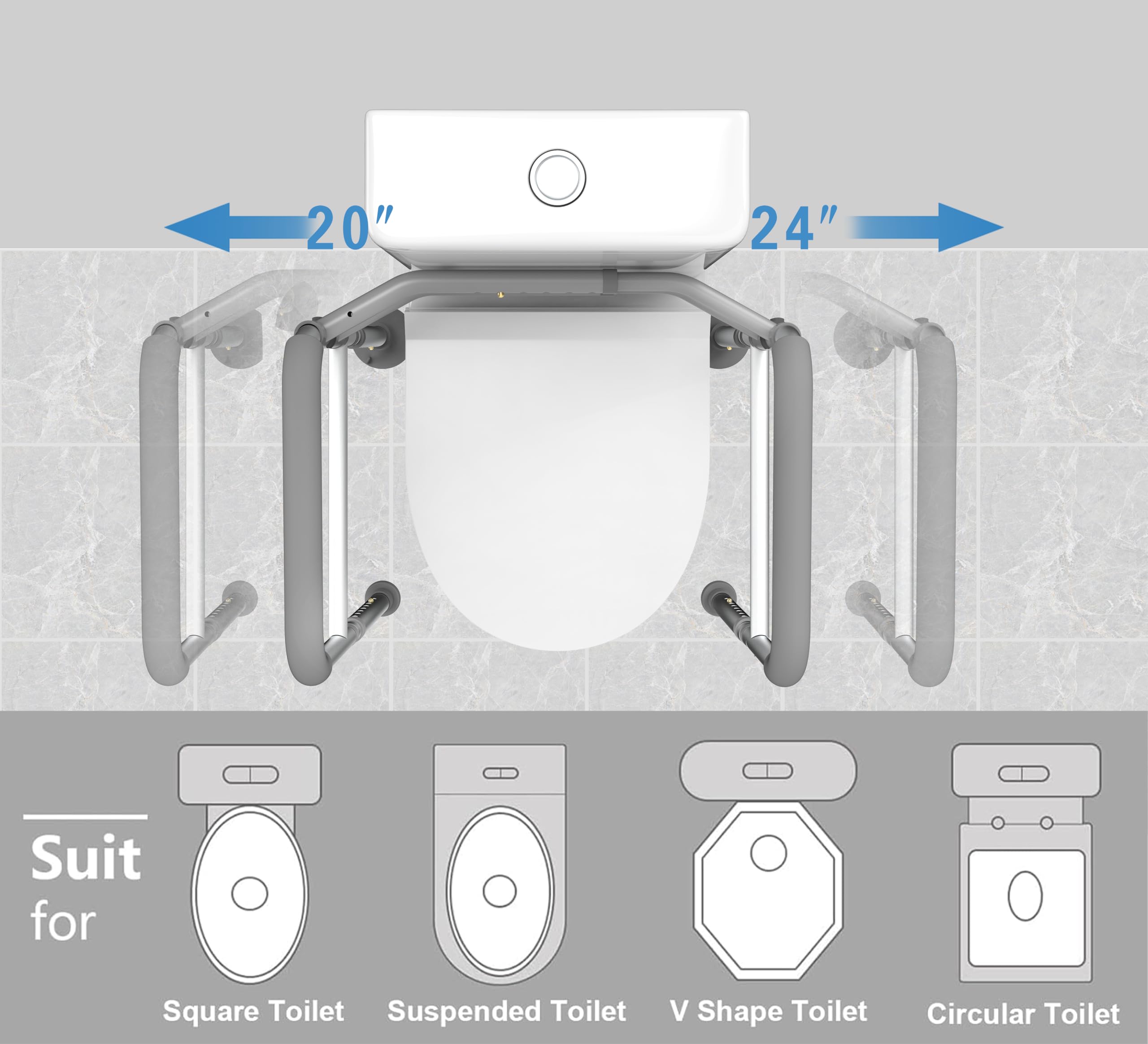 Delog Toilet Safety Rails 350 lb - Adjustable Toilet Safety Frame & Rails, Toilet Safety Rail for Elderly Adults, Toilet Handles for Seniors, Toilet Bars for Elderly & Handicap