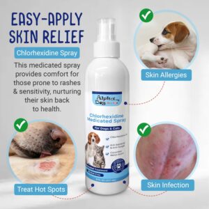 Alpha Dog Series Chlorhexidine Spray (8 oz) – Easy-Apply Skin Relief – Soothes Hot Spots, Rashes in Dogs & Cats - Itch Relief – Lightly Scented