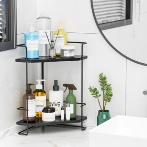 boivshi bathroom organizer countertop, 2-tier bathroom organizers and storage for bathroom countertop, kitchen counter, corner storage shelf for storage skincare perfume makeup (black)