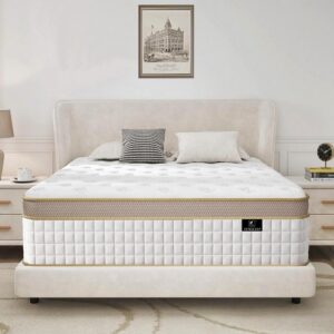 california king size mattress, upgrade strengthen firm 12 inch hybrid king mattress in a box, mattress cal king size with high density memory foam and independent pocket springs, strong edge support