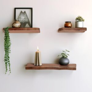 sagebrook home natural neutral set of 3 mange wood brown floating shelves - 18" x 6" x 1"