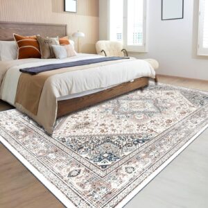 HZODJBH Machine Washable Area Rugs with Non-Slip Backing, Ideal for Hallway, Living Room, Bedroom, Kitchen and Laundry Room, Vintage and Low Pile Rug (7' x 10')