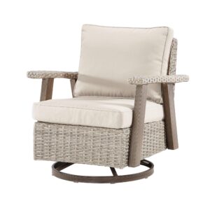 yokayoay wicker patio chairs swivel rocking chairs outdoor rattan rocker chairs porch chairs with thickened cushions and high back for outside porch balcony deck garden(grey/beige)