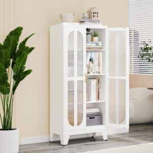 pozdeg metal storage cabinet, kitchen pantry cabinet with 2 cross door panels and 3 adjustable shelves, versatile storage pantry for living room office laundry dining room or outdoor (white)