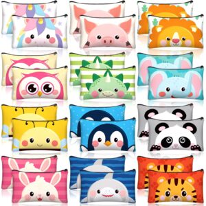 affrolling 36 pcs cartoon animal pencil case bulk cute cartoon pencil pouch multicolor canvas pen bag organizer with zipper stationery back to school supplies(lovely)