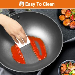 Anyfish Wok Pan with Lid, 13inch Nonstick Wok with Silicone Spatula, Woks & Stir Fry Pans and Carbon Steel Woks, No Chemical Coated Flat Bottom Chinese Wok For Induction, Electric, Gas, All Stove