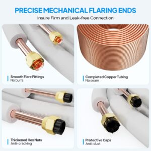 ROVSUN 25 Ft Mini Split Line Set, 1/4" & 3/8" O.D. Flared Copper Tubing Pipes & 3/8" Thickened PE Insulated Coil with Nuts & Installation Kit for Mini Split Air Conditioner & Heat Pump System