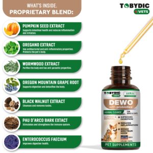 Tobydic Broad Spectrum Herbal Medicine with Probiotic for Cats & Dogs - Prevention & Treatment Helps to Remove Toxins and Parasites -Medication & Supplement Drops - Made in USA