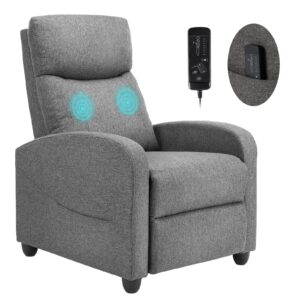 sweetcrispy recliner chair for adults, massage fabric small recliner home theater seating with lumbar support, adjustable modern reclining chair with padded seat backrest for living room (grey)