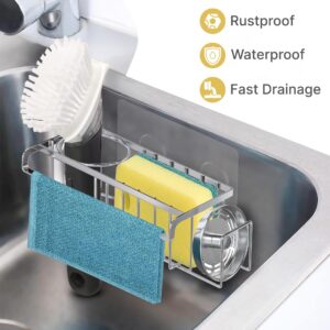 KESOL 4-in-1 Kitchen Sink Caddy with Adhesive Sponge Holder for Kitchen Sink + Dish Cloth Hanger + Dish Brush Holder, 304 Stainless Steel Rust Proof, Water Proof, No Drilling Kitchen Sink Accessories