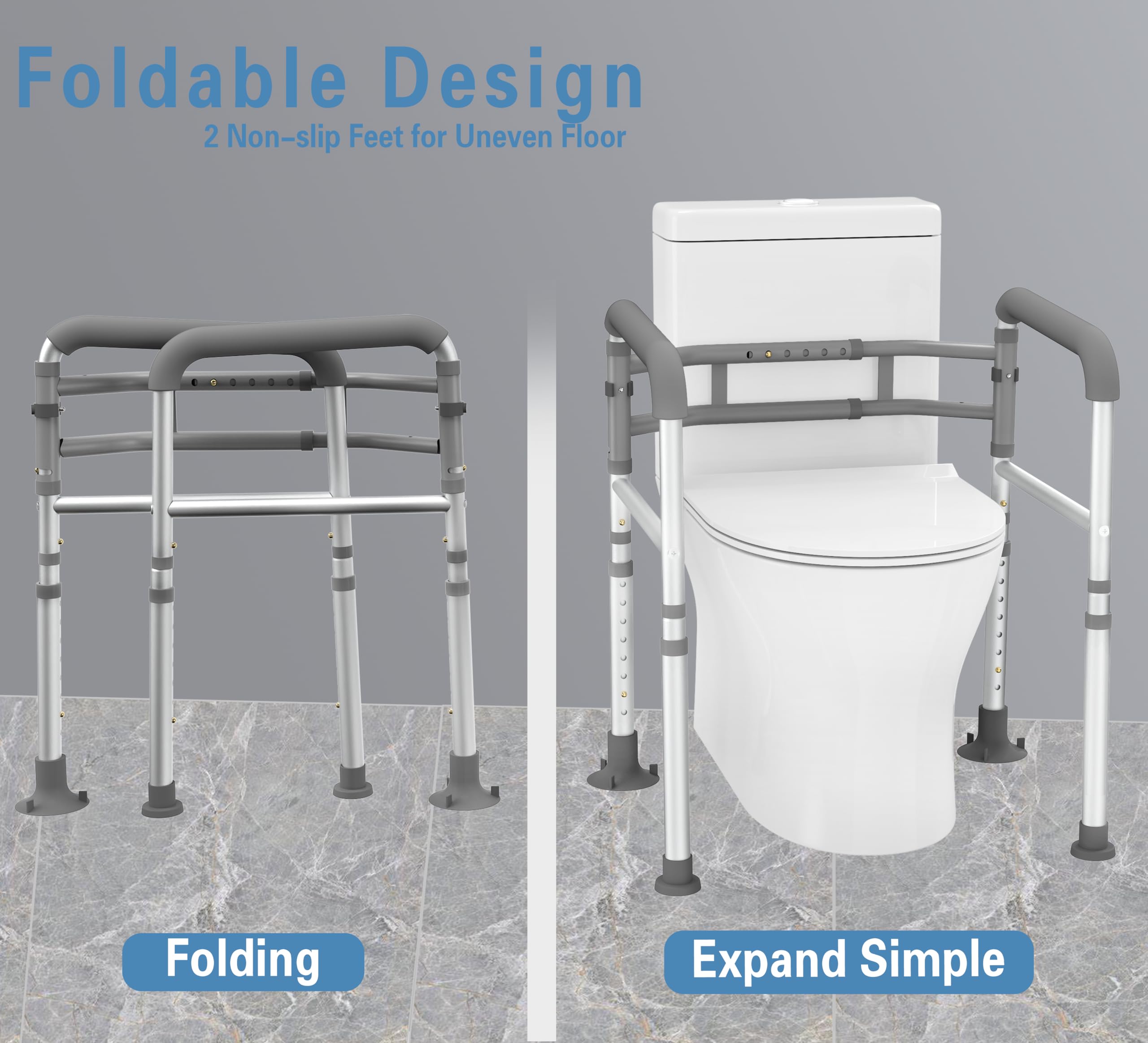 Delog Toilet Safety Rails 350 lb - Adjustable Toilet Safety Frame & Rails, Toilet Safety Rail for Elderly Adults, Toilet Handles for Seniors, Toilet Bars for Elderly & Handicap