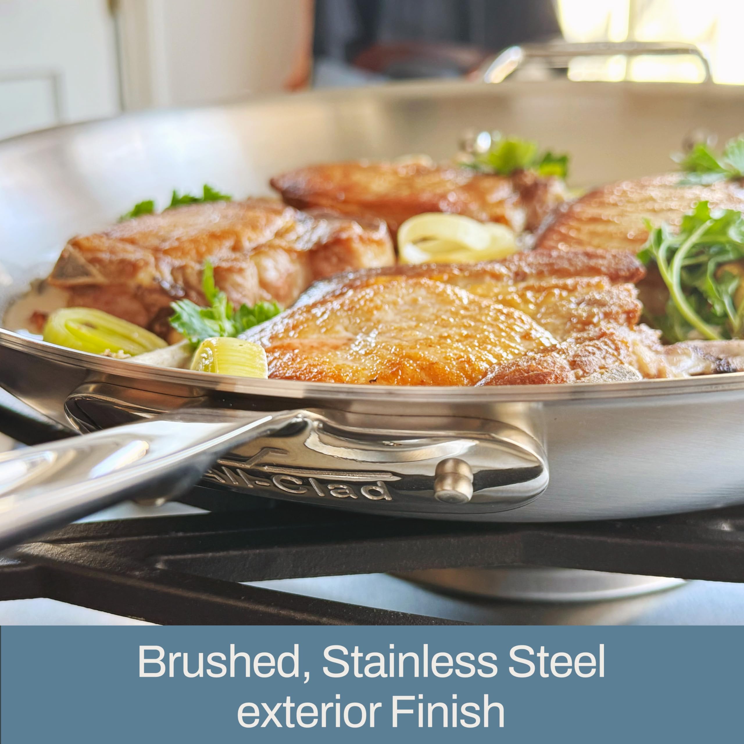 All-Clad D5 5-Ply Brushed Stainless Steel Fry Pan With Lid, 14 Inch, Compatible With Any Stovetop Including Induction, Oven Broiler Safe 600F, Pots and Pans, Frying Pan, Skillet, Cookware, Silver